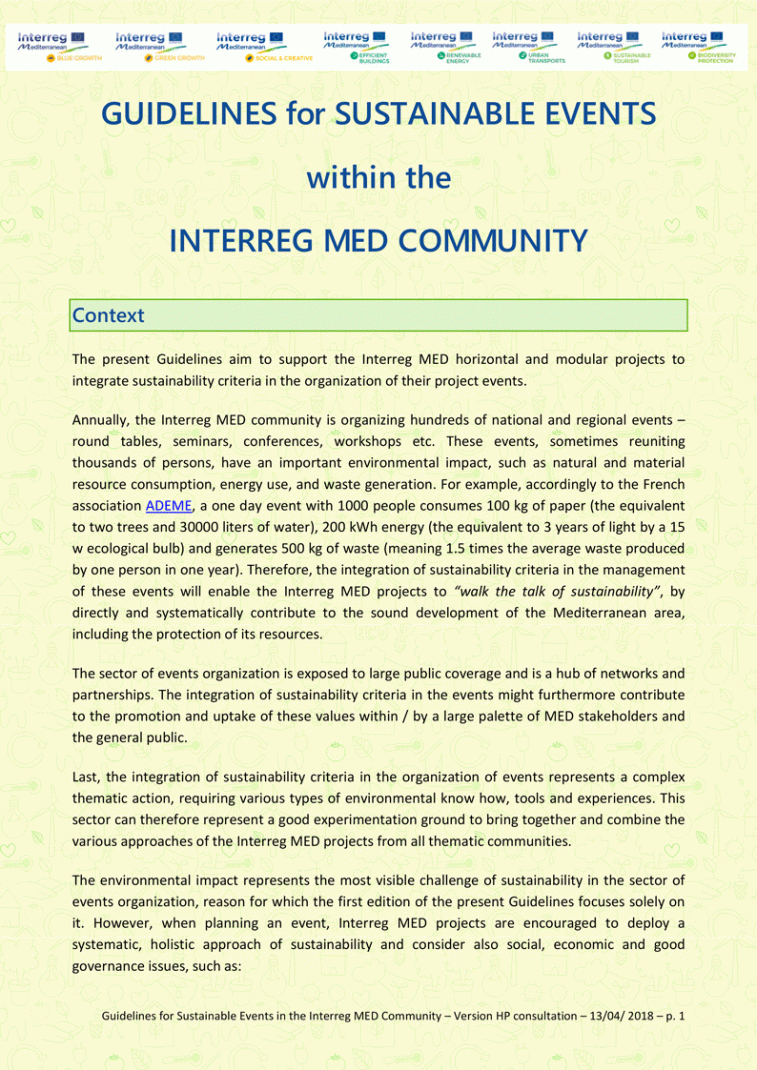 Guidelines for sustainable events : BeMed | Beyond Plastic Med